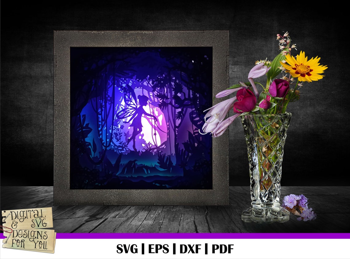 Fairy in Forest Svg 3D Paper Cut Template Light Box SVG 3D | Etsy