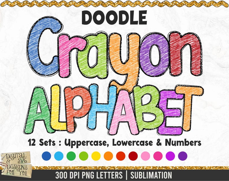 Crayon Doodle Alphabet Bundle, Back to School PNG Alphabet, Alpha ...