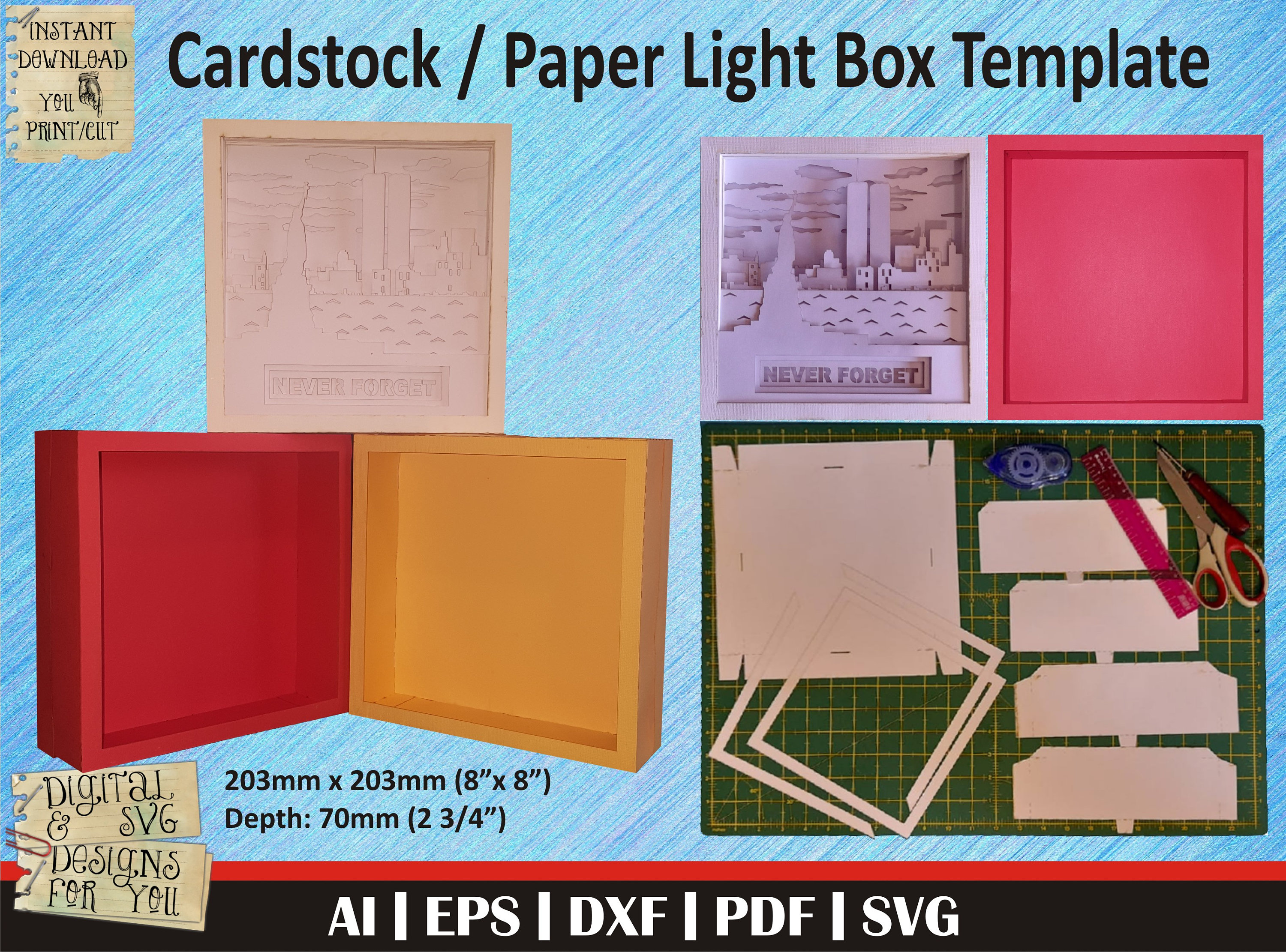 Cardstock / Paper Shadow Box Template 203mm X 203mm - Etsy UK