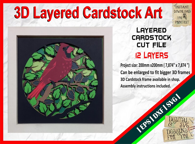 3D Cardinal Bird SVG 3D Cardstock Design 3D Paper Cut - Etsy