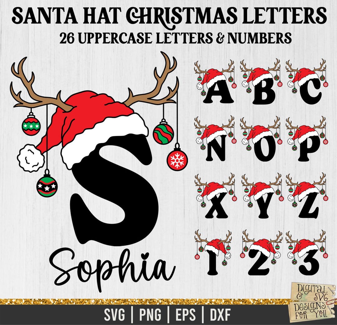 Christmas Alphabet SVG Bundle, Santa Hat Christmas Letters, Christmas ...