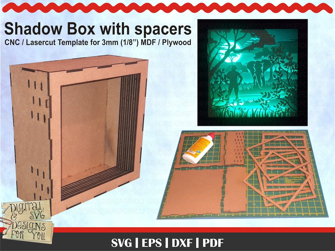 Shadow Box With Spacers, Cnc or Laser Cut Template for 3mm (1/8") Mdf ...