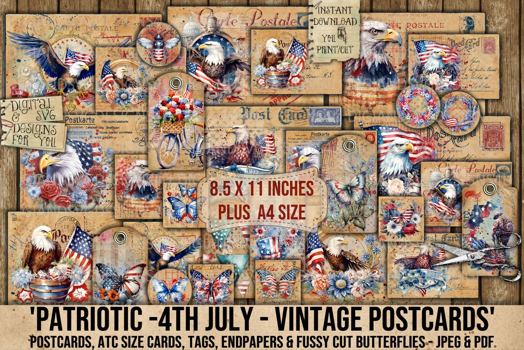 Patriotic, 4th July, Vintage, Postcards, ATC Cards, Ephemera, Tags ...