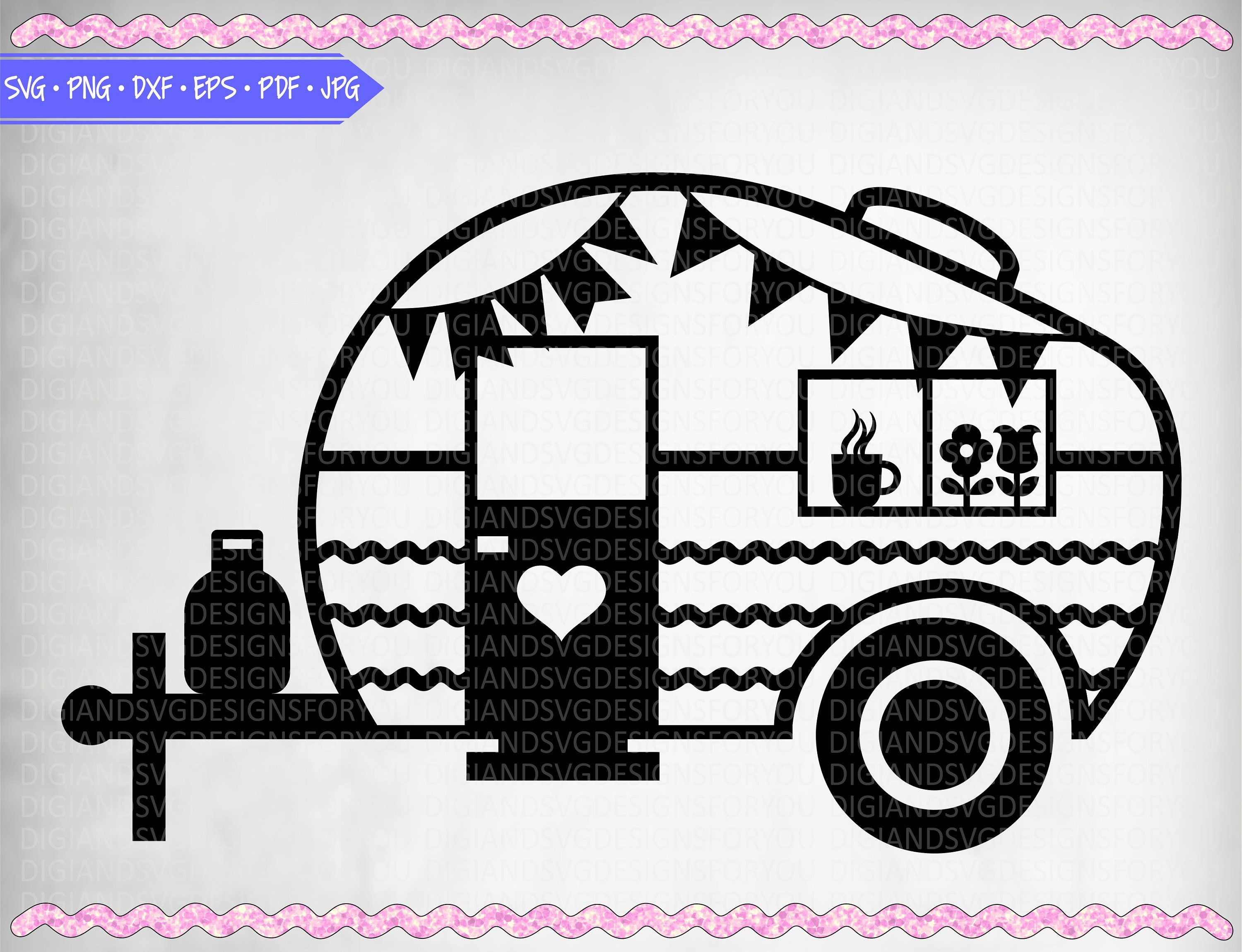 Caravan Svg, Png, Eps, Dxf, Glamping Svg, Caravan Clipart, Caravan ...