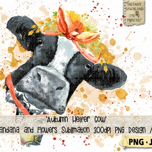 Fall Heifer Cow With Flowers Sublimation Design, Autumn, Fall, Heifer ...