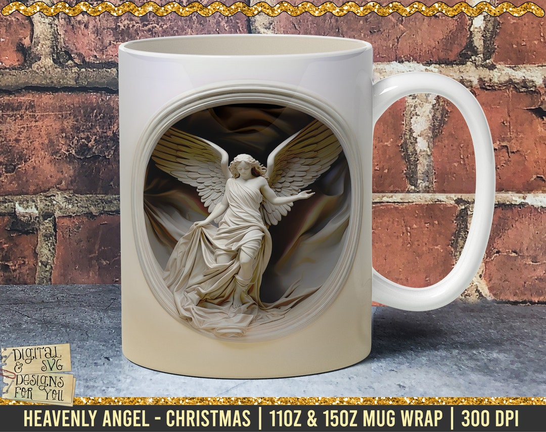 3D Heavenly Angel - Christmas Mug Wrap, 11oz - 15oz Mug Wrap, Christmas ...