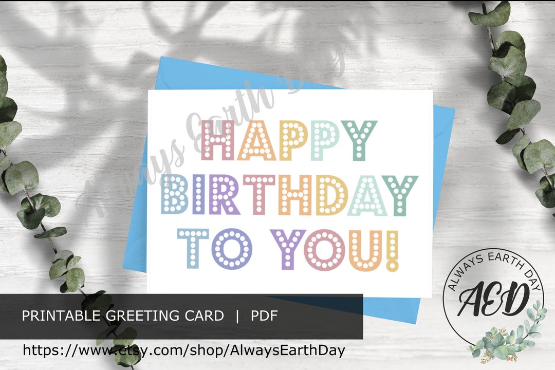 Printable Birthday Card, Happy Birthday Card Pdf, Rainbow Birthday Card ...