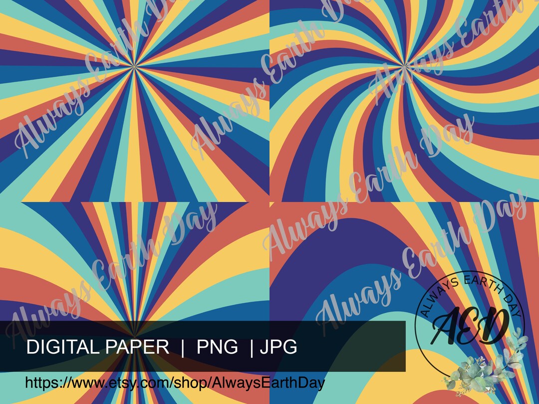 Retro Digital Paper Set of 8 Backgrounds, Sunburst Digital Paper, Retro ...