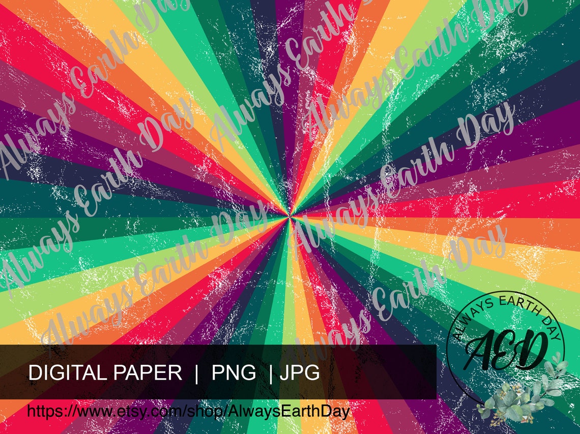 Retro Digital Paper Sunburst Digital Paper Rainbow Sunburst - Etsy