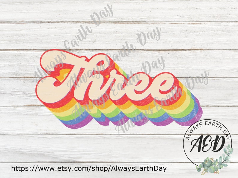 Three png Third Birthday png 3rd Birthday png Rainbow png | Etsy