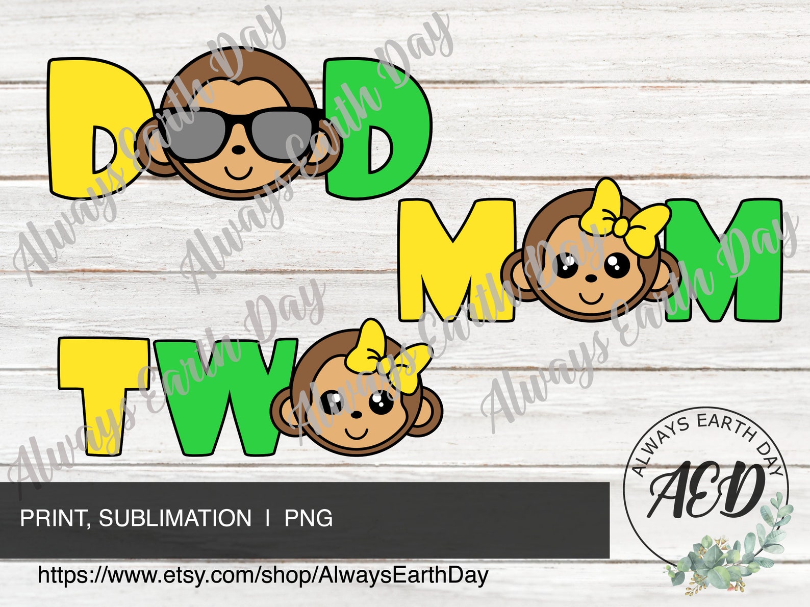 Cute Monkey Birthday Png, Two Monkey Png, 2nd Birthday Png, Dad Monkey ...