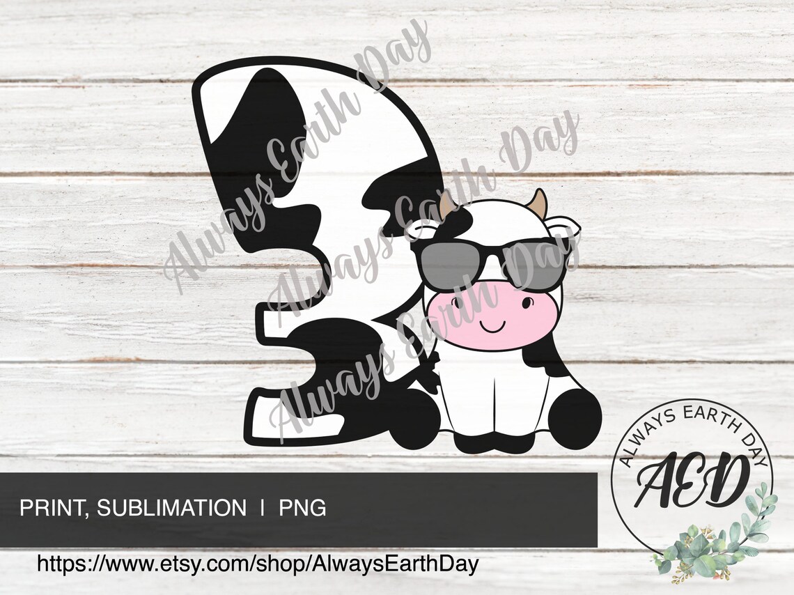 Cute Cow Birthday Png 3 Cow Png 3rd Birthday Png 3rd | Etsy