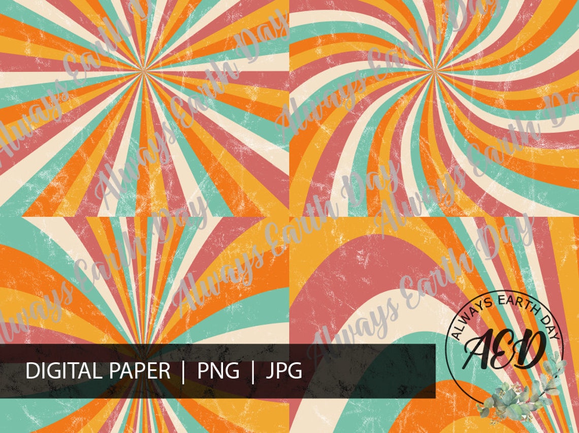 Retro Digital Paper Set of 8 Backgrounds Sunburst Digital | Etsy
