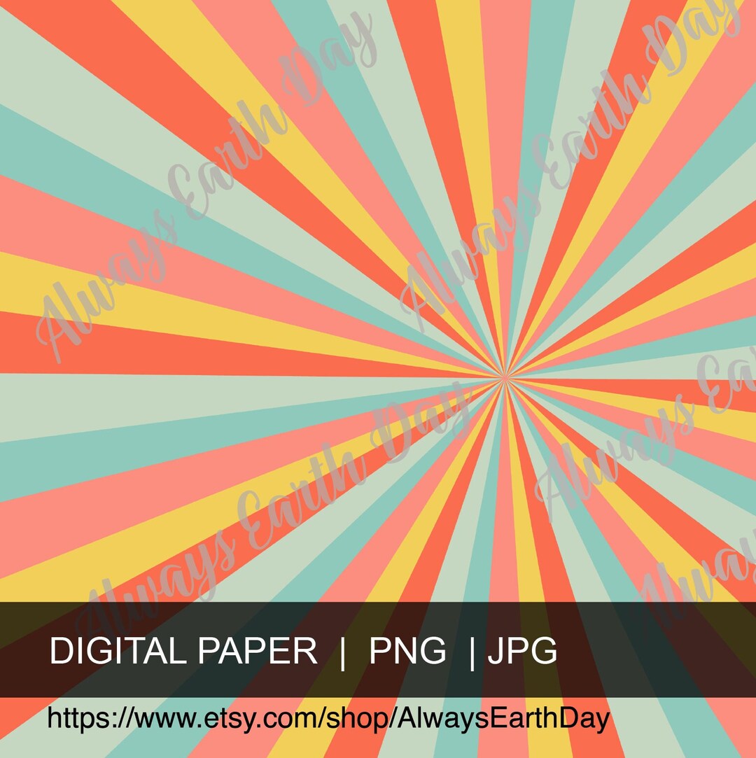 Retro Digital Paper, Sunburst Digital Paper, Retro Background, Retro ...