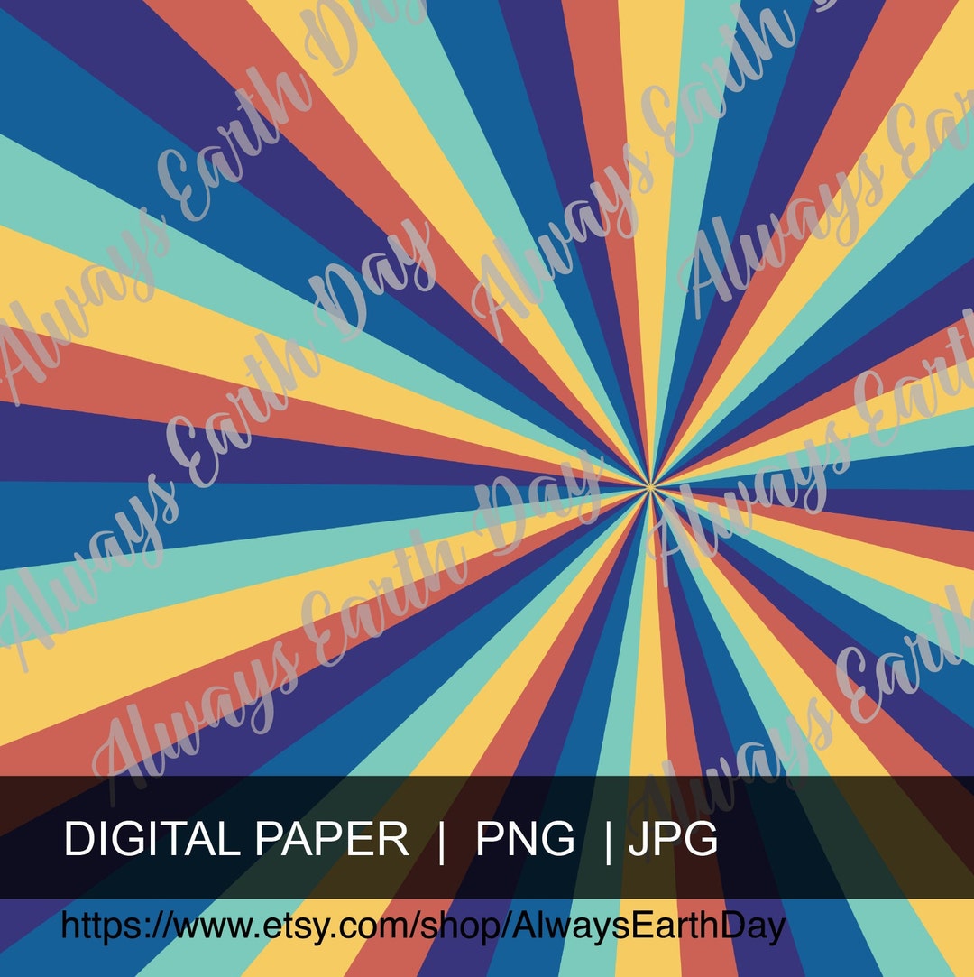 Retro Digital Paper, Sunburst Digital Paper, Rainbow Sunburst ...