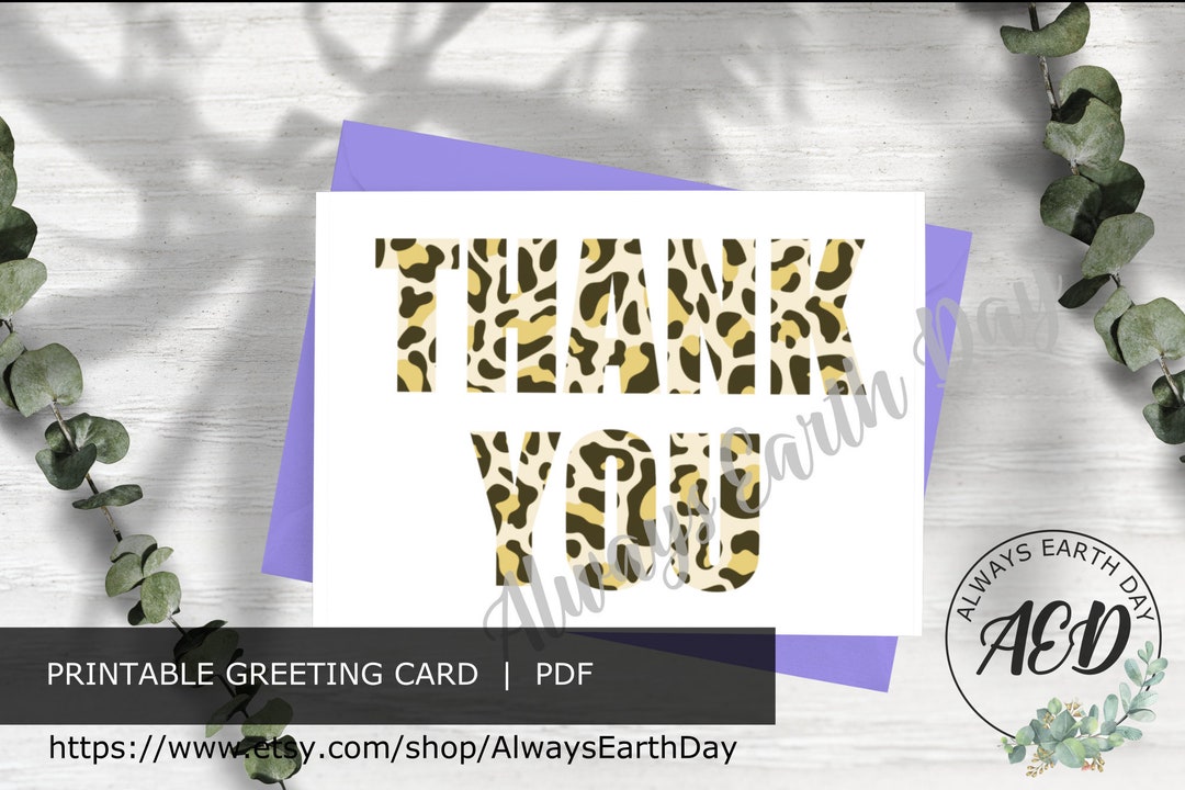 Printable Thank You Card, Leopard Thank You Card, Thank You Gift, Thank ...