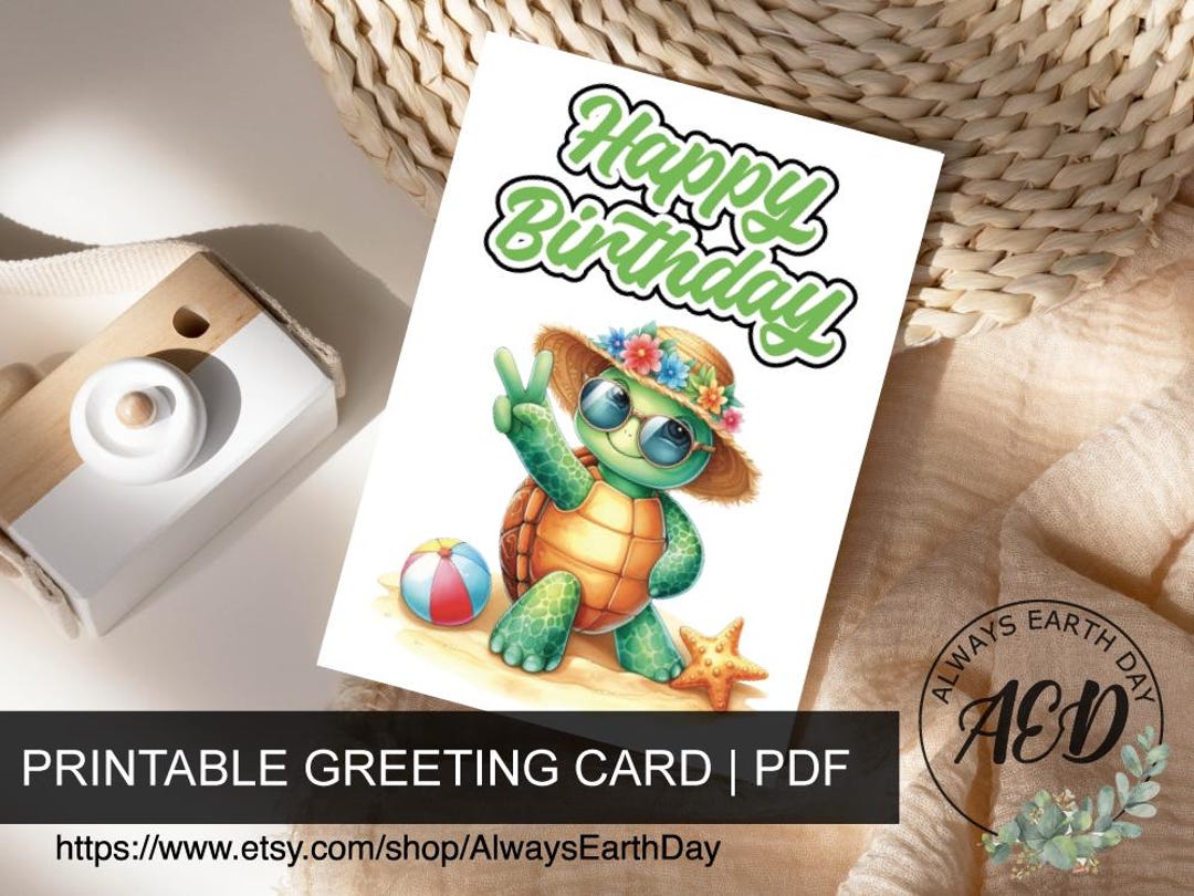 Printable Birthday Card for Kids, Turtle Birthday Card, Happy Birthday ...