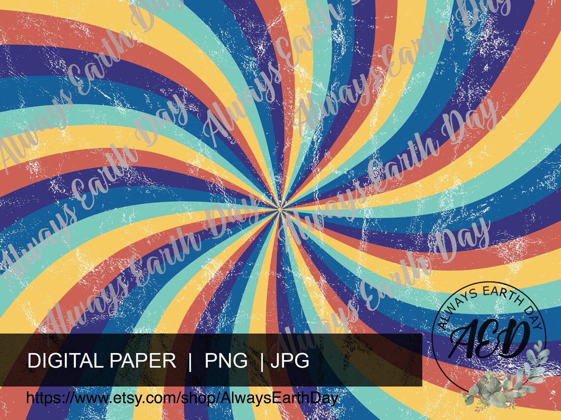 Retro Digital Paper Sunburst Digital Paper Rainbow Sunburst | Etsy
