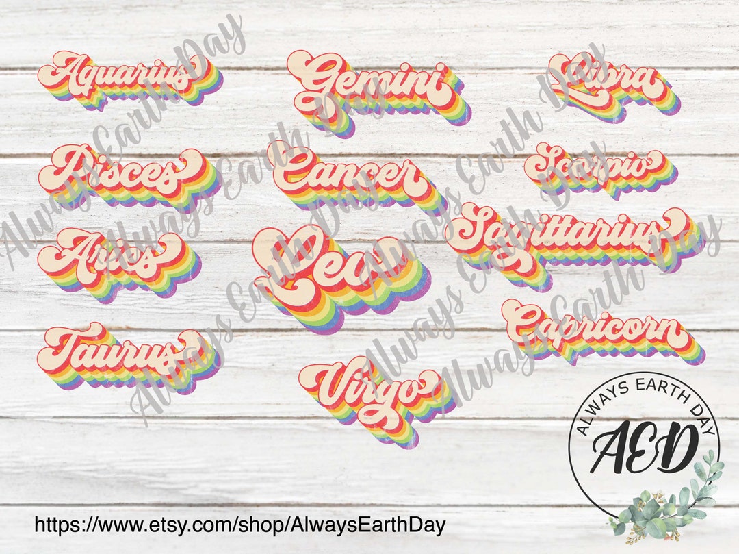 Zodiac Png, Zodiac Signs Bundle, Rainbow, Zodiac Sublimation Download ...