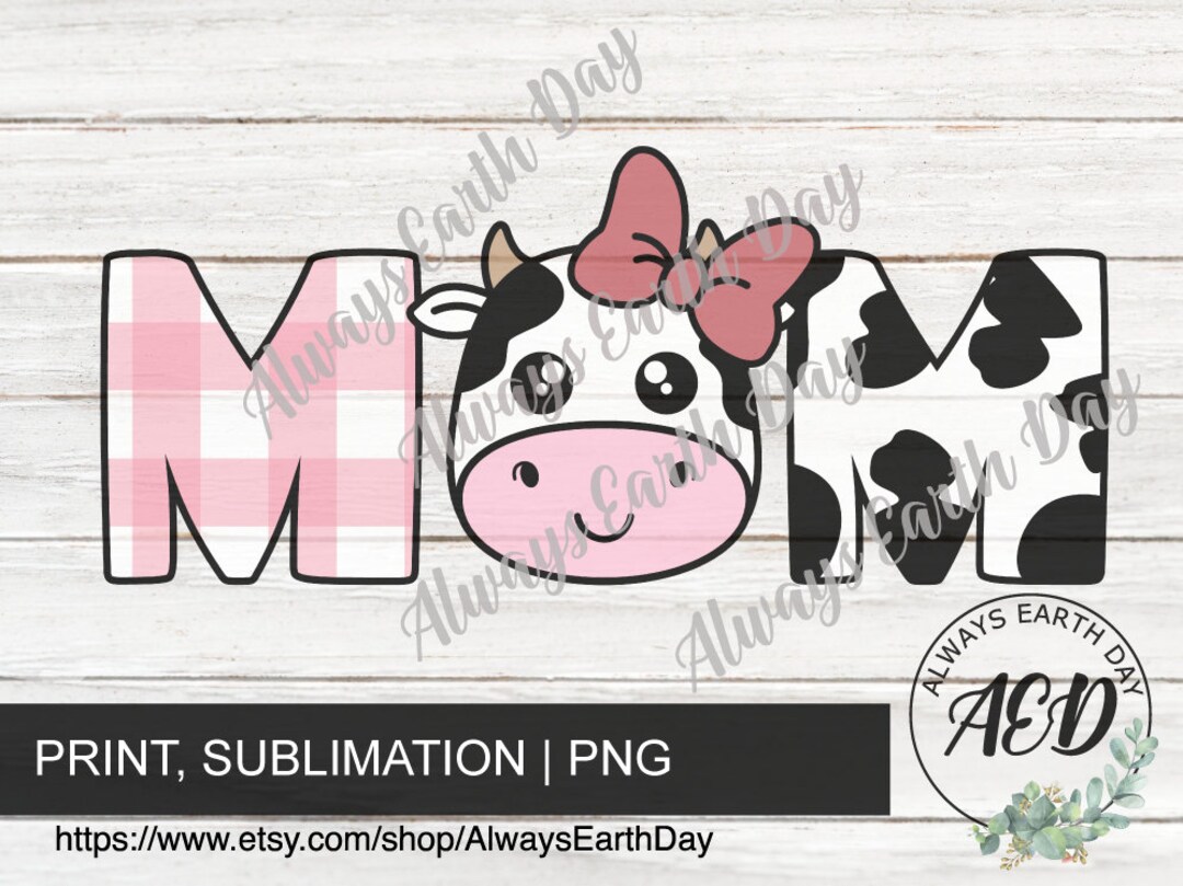 Mom Cow Birthday Png, Mom Cow Pink Plaid Png, Cute Cow Birthday Png ...