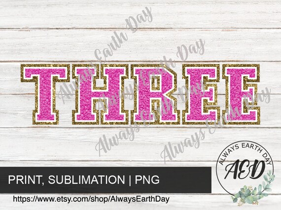 Three Png Three Faux Chenille Three Varsity Font Png Third - Etsy