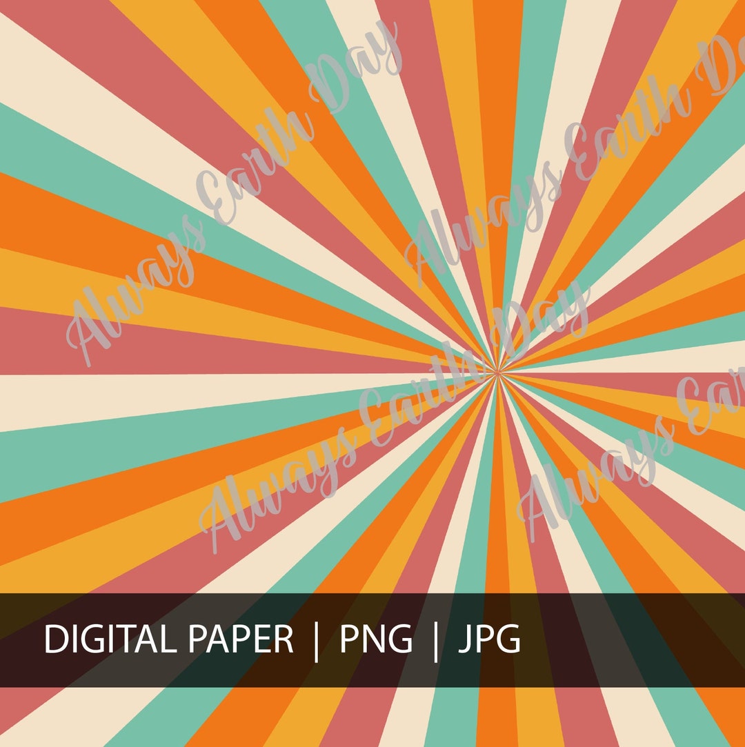 Retro Digital Paper, Sunburst Digital Paper, Retro Background, Retro ...