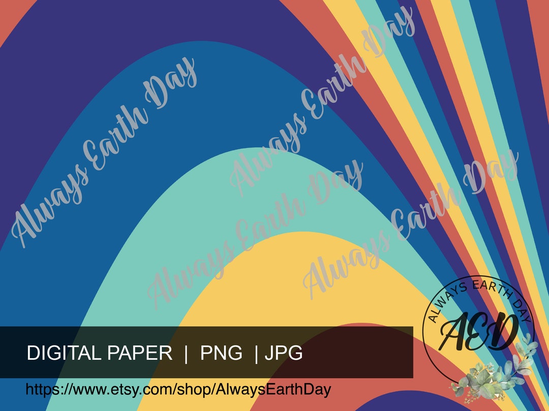 Retro Digital Paper, Sunburst Digital Paper, Rainbow Sunburst ...