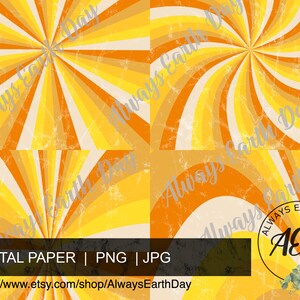 Retro Digital Paper Set of 8 Backgrounds, Sunburst Digital Paper, Retro ...