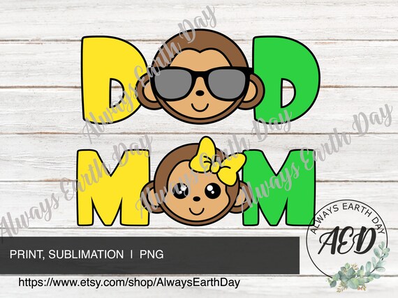 Cute Monkey Birthday Png Dad Monkey Birthday Png Mom Monkey | Etsy