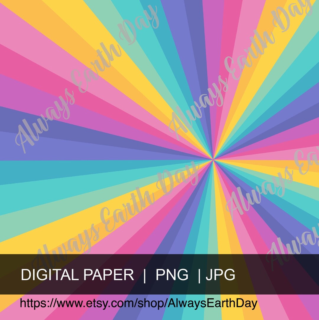 Retro Digital Paper, Sunburst Digital Paper, Rainbow Sunburst ...