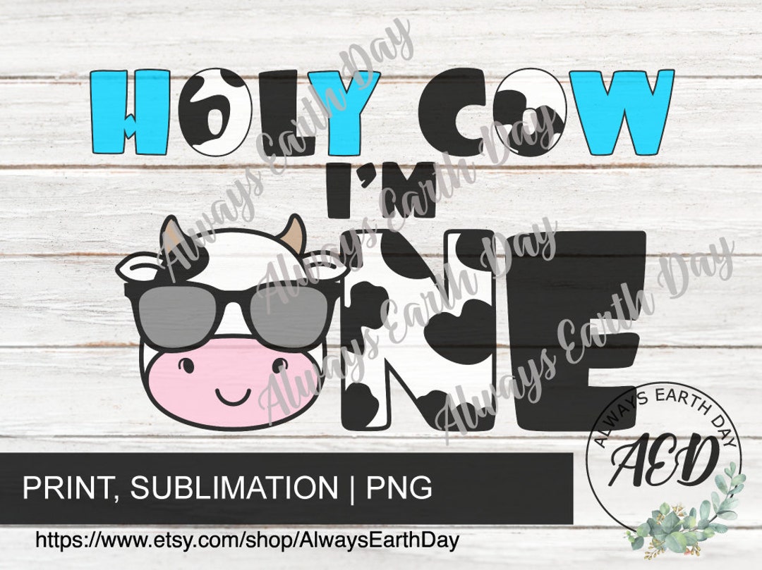 Holy Cow I'm One Png, Cute Cow Birthday Png, 1 Cow Png, 1st Birthday ...