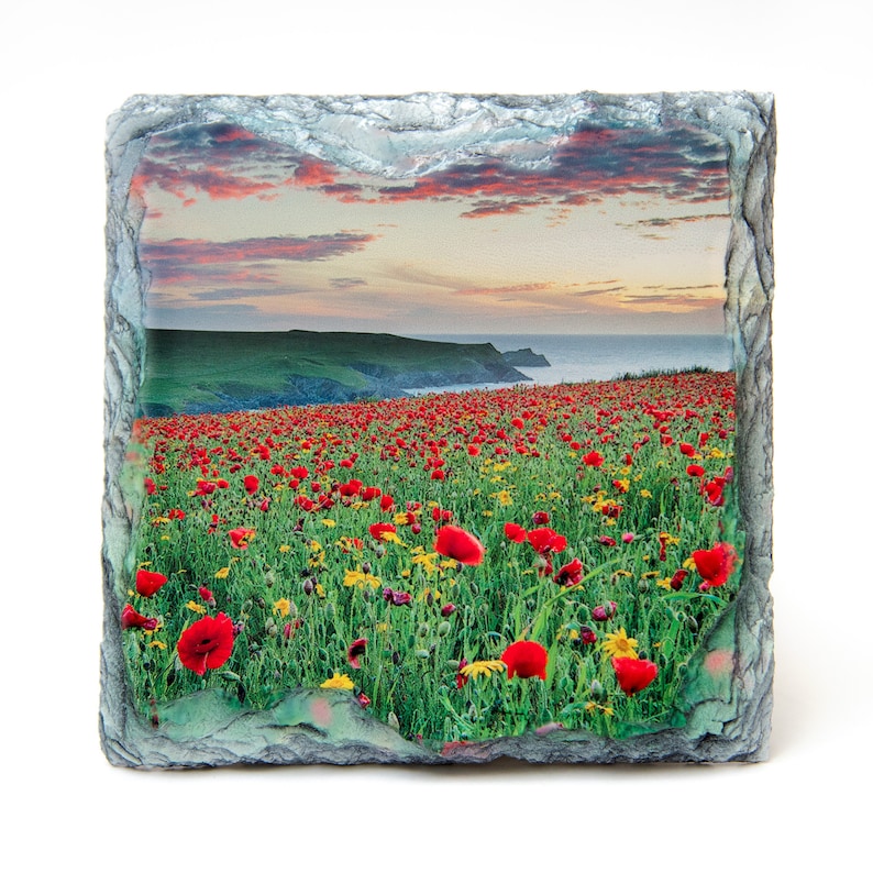Slate Coaster - Poppies Above Polly Joke Beach - Etsy