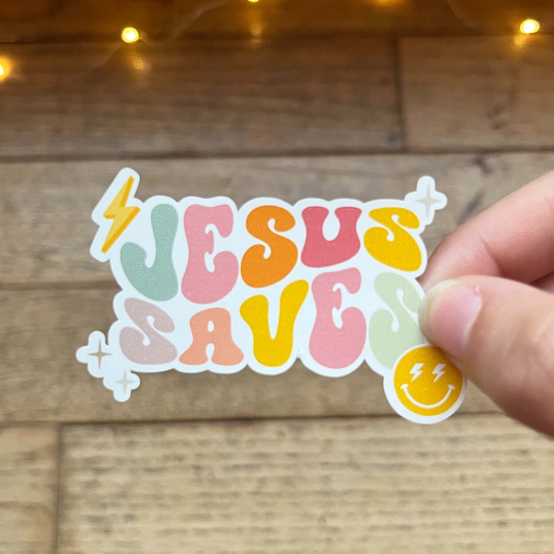Jesus Saves Stickerretro Smiley Jesus Stickervinyl Sticker - Etsy