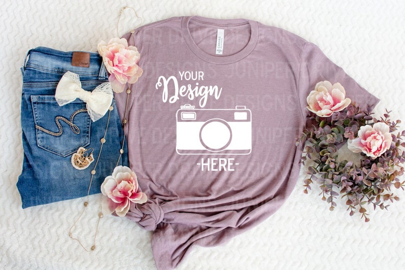 Bella Canvas 3001CVC Heather Orchid Flat Lay Mockup Bella - Etsy