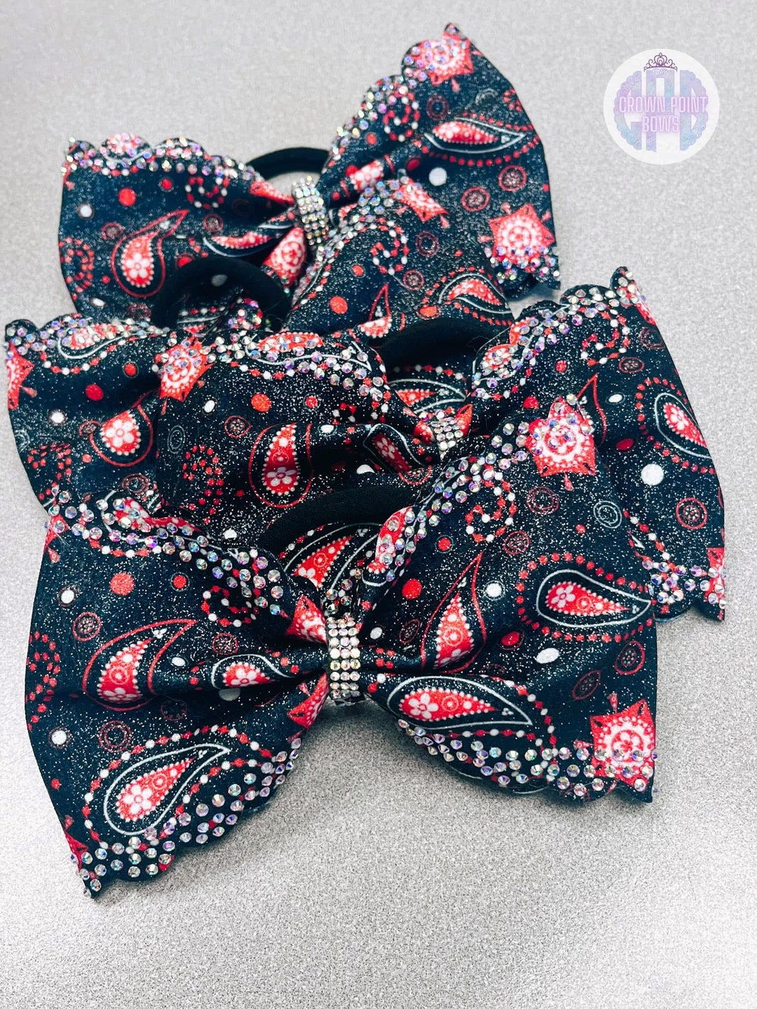 Tailless Cheer Bow | Paisley Cheer Bow | Red Black White Cheer Bow ...