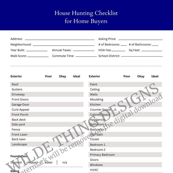 House Hunting Checklist - Etsy