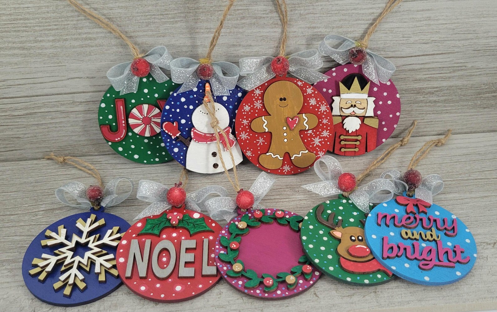 Cute Wood Christmas Ornament Set - Etsy