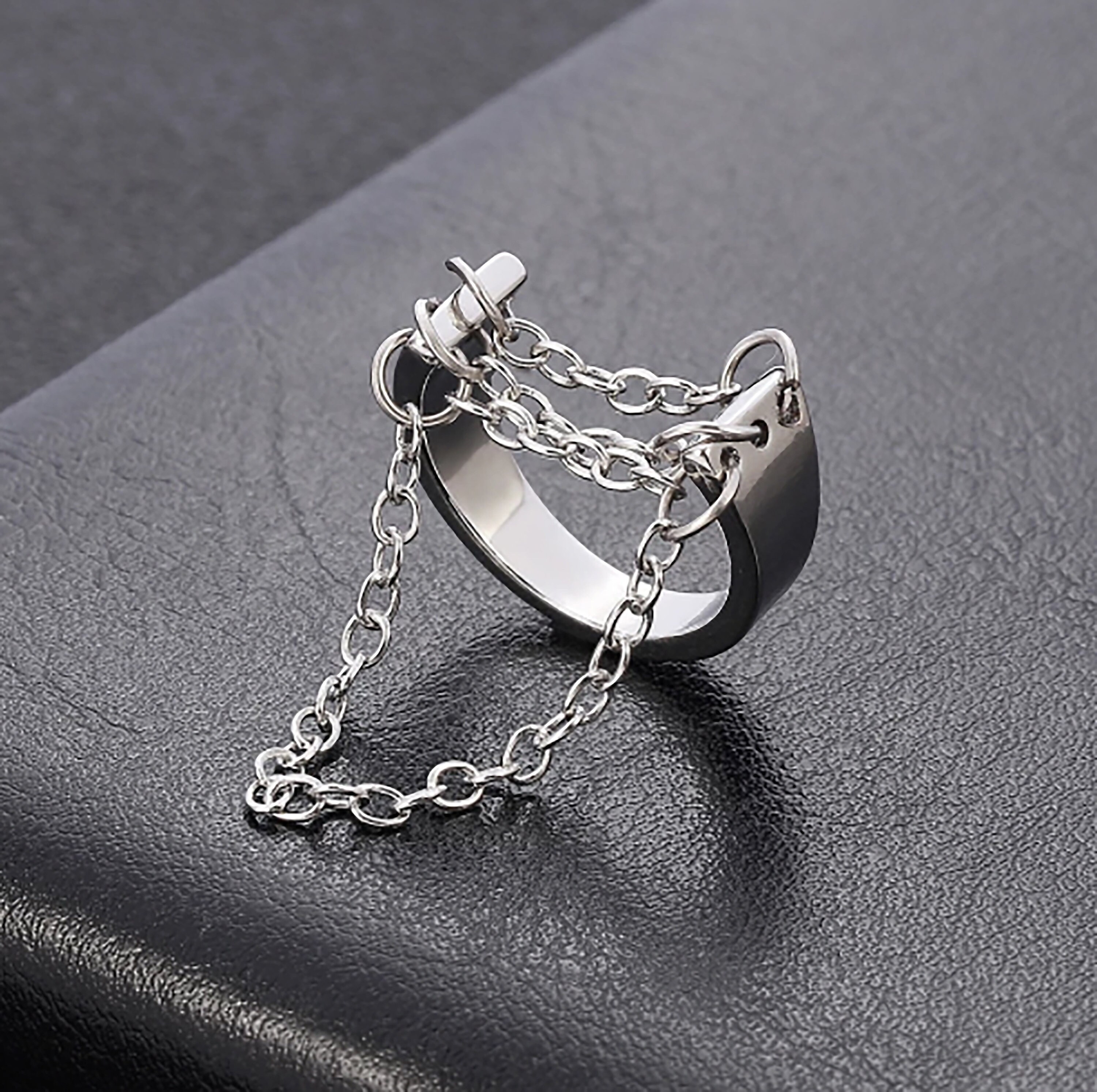 Silver/Black Chain Ring Punk Fashion Black Silver Ring With | Etsy