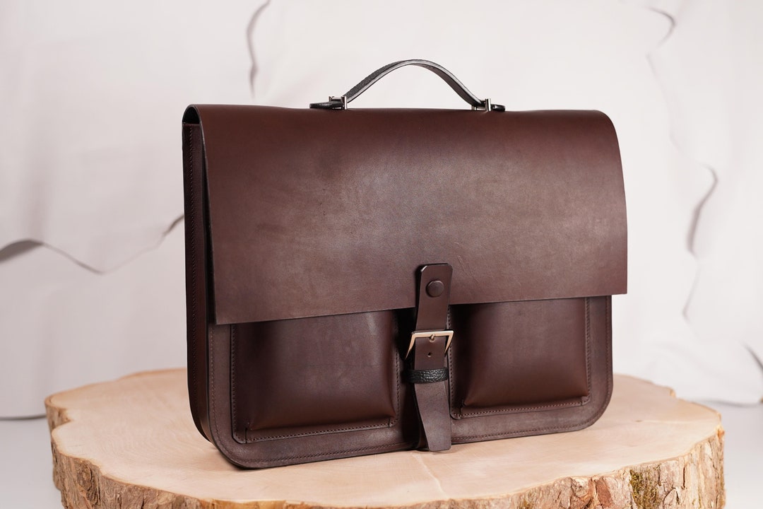 Handmade Leather Briefcase, Practical Work Bag - Etsy