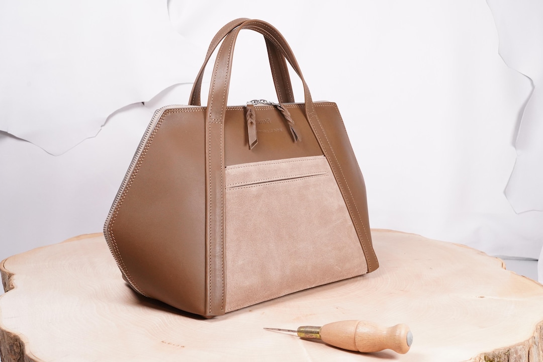 Handmade Modern Leather Handbag, Small Handle Bag Made of Brown ...