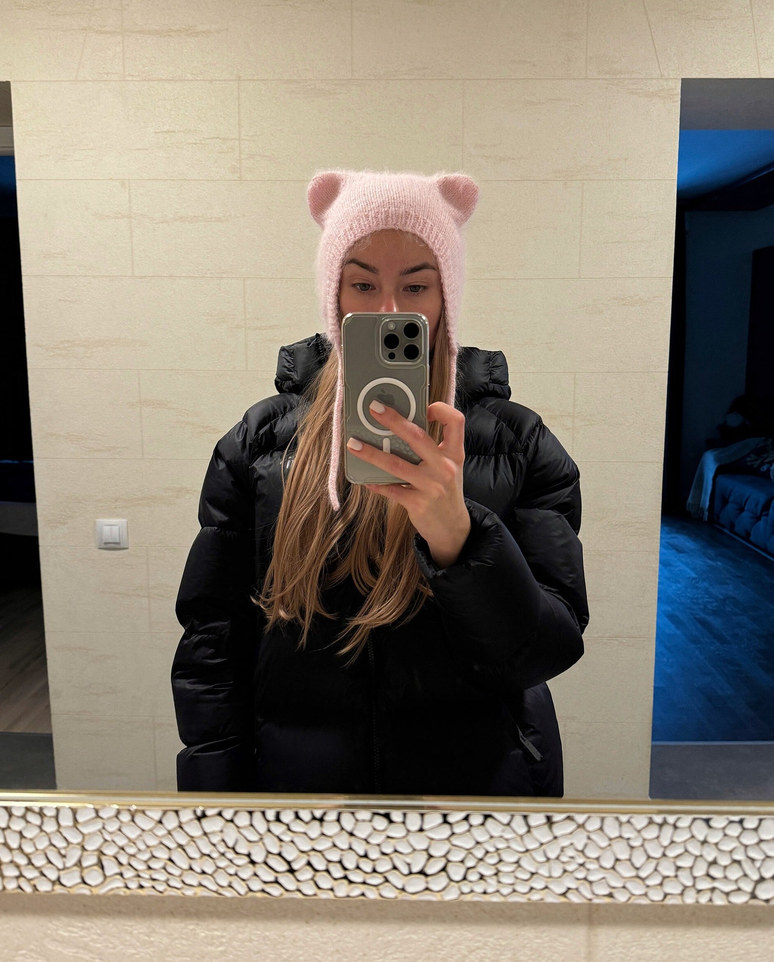 Hand Knitted Adult Bonnet/fluffy Wool Balaclava/bear Ear Bonnet/knitted ...