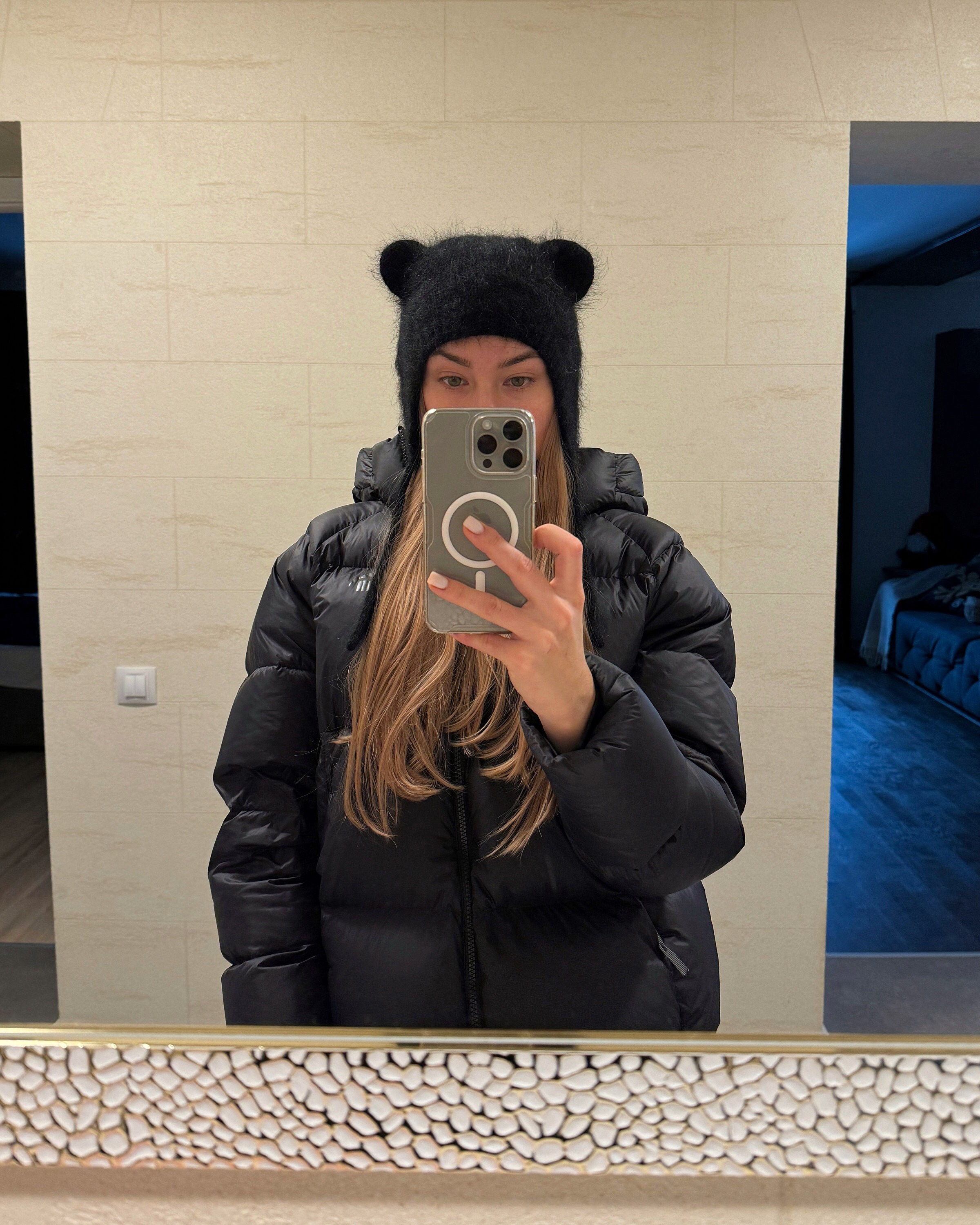 Hand Knitted Adult Bonnet/fluffy Wool Balaclava/bear Ear Bonnet/knitted ...