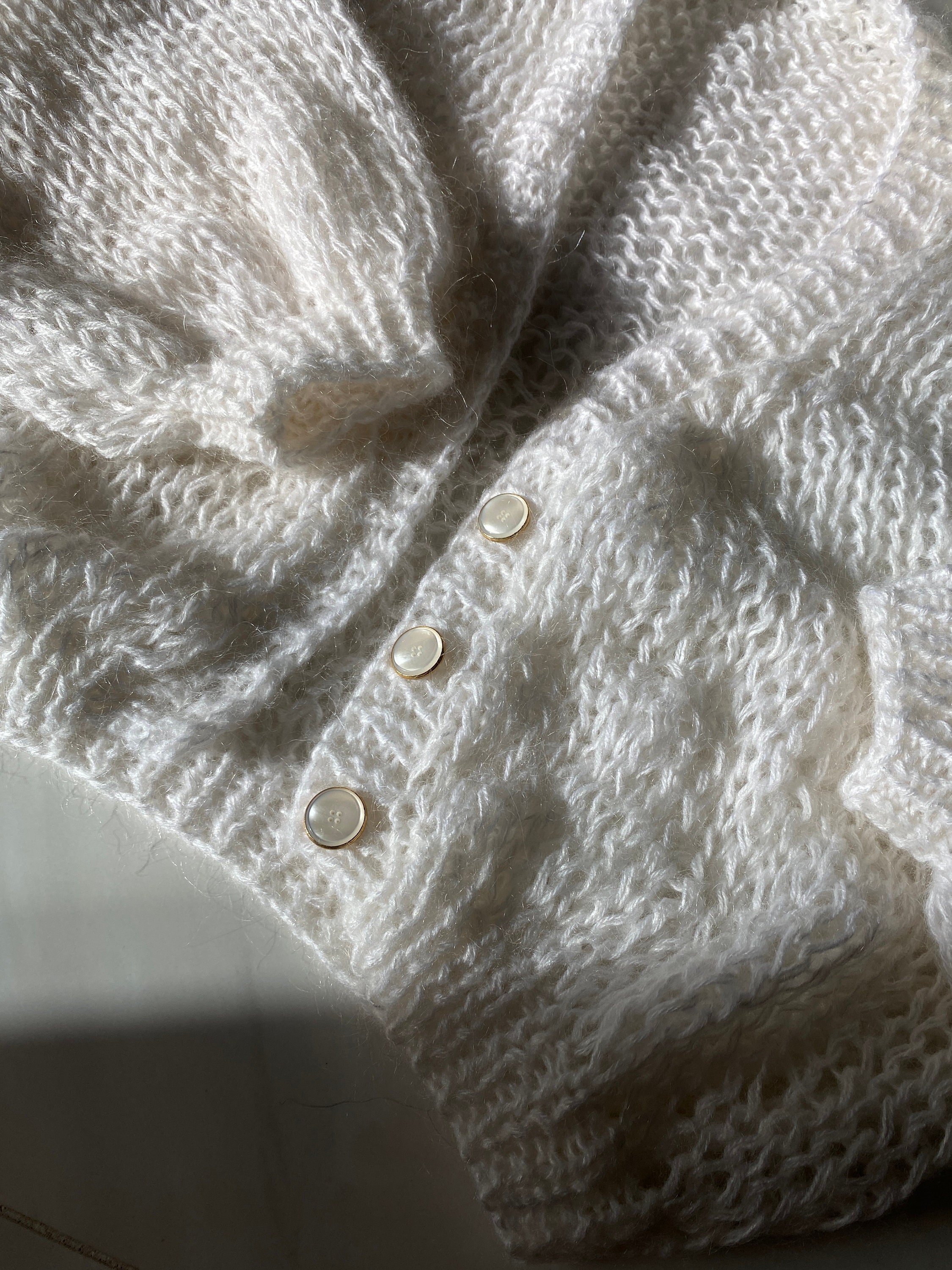 White/creme Mohair and Angora Cardigan Handmade. Raglan Puff Sleeves ...