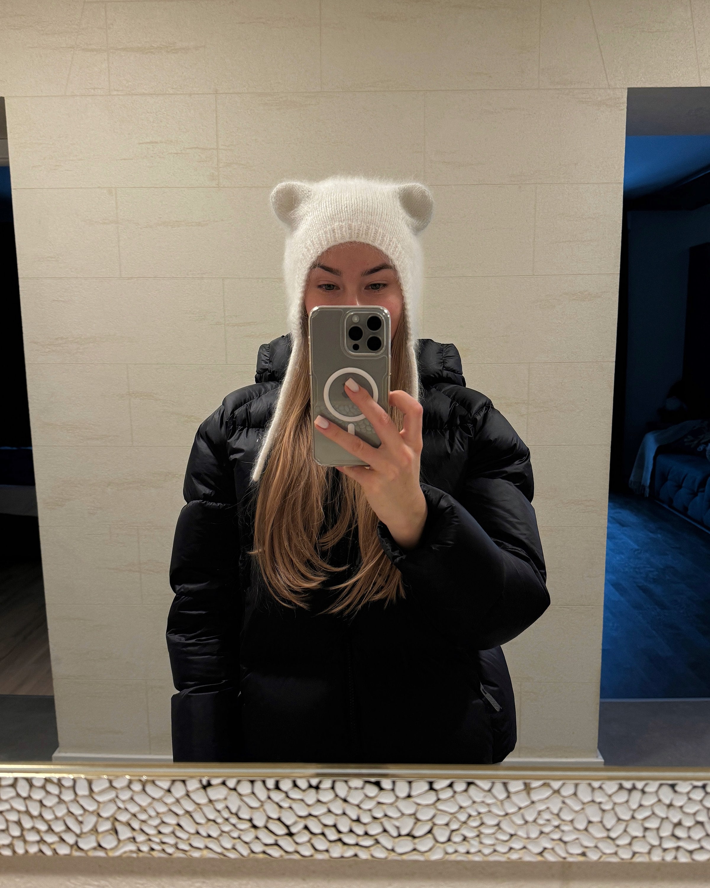 Hand Knitted Adult Bonnet/fluffy Wool Balaclava/bear Ear Bonnet/knitted ...