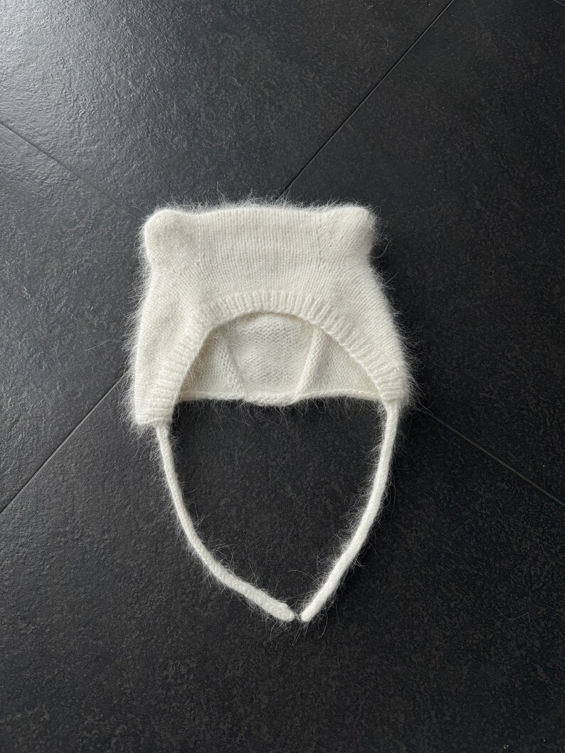 Hand Knitted Adult Bonnet/fluffy Wool Balaclava/bear Ear Bonnet/knitted ...