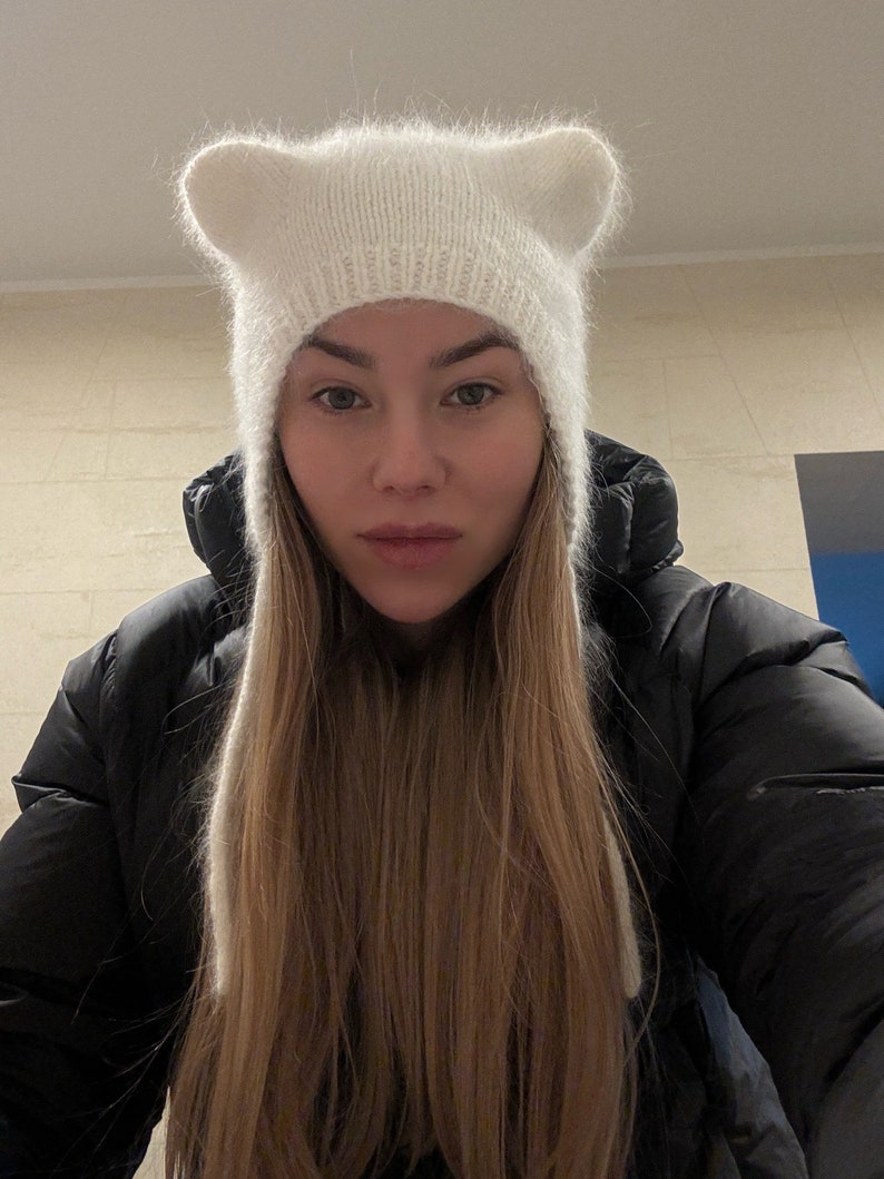 Hand Knitted Adult Bonnet/fluffy Wool Balaclava/bear Ear Bonnet/knitted ...