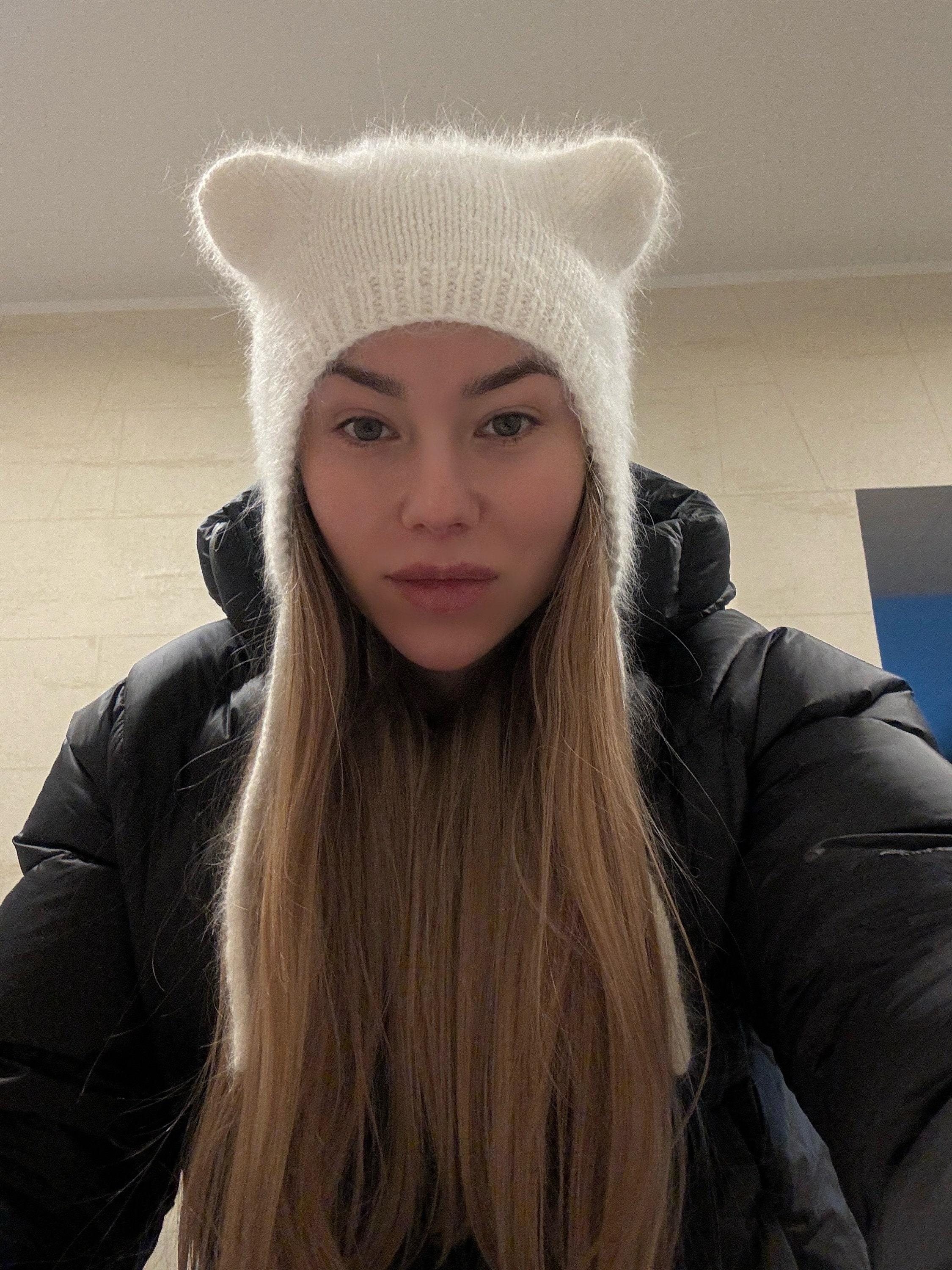 Hand Knitted Adult Bonnet/fluffy Wool Balaclava/bear Ear Bonnet/knitted ...