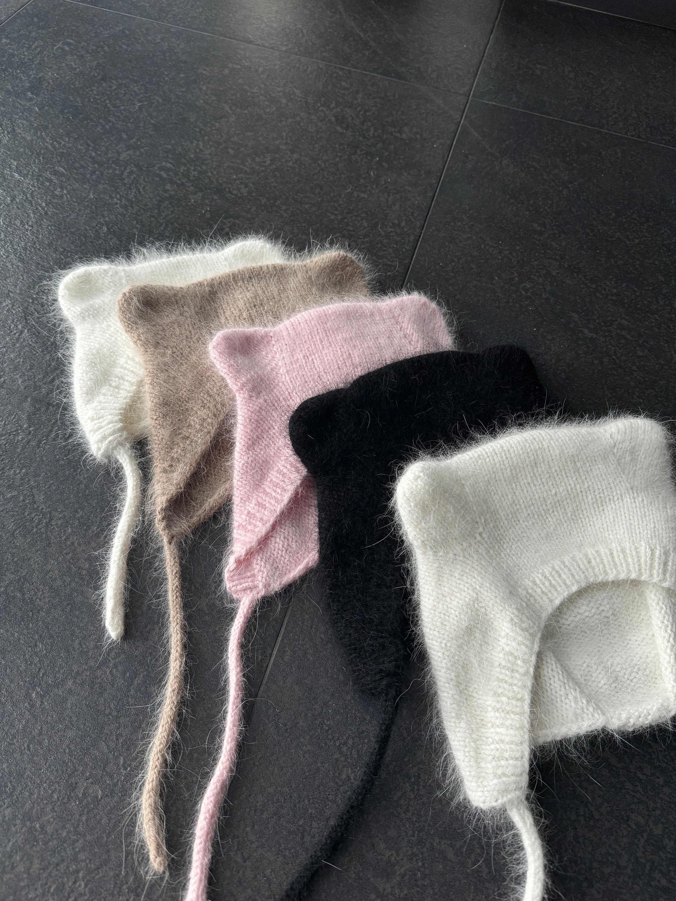 Hand Knitted Adult Bonnet/fluffy Wool Balaclava/bear Ear Bonnet/knitted ...