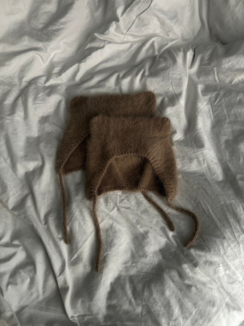 Hand Knitted Adult Bonnet/fluffy Wool Balaclava/bear Ear Bonnet/knitted ...