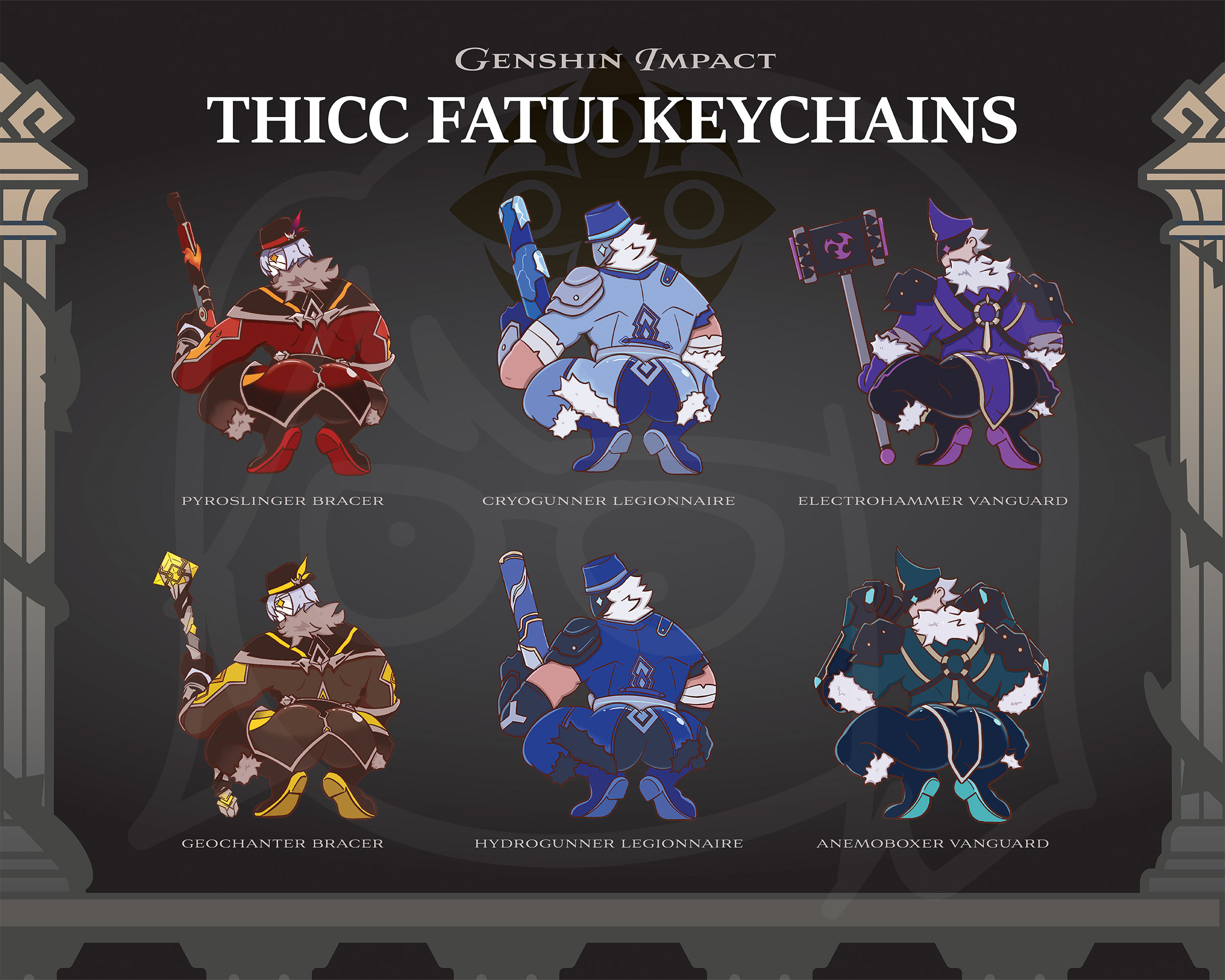 Genshin Impact Thicc Fatui Skirmisher Keychains electrohammer Vanguard ...